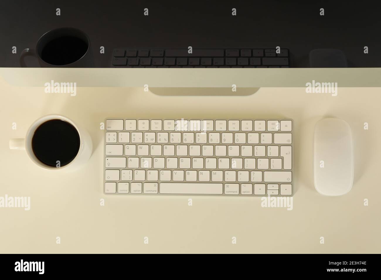 Minimalist workspace concept with desktop computer on white table Stock ...