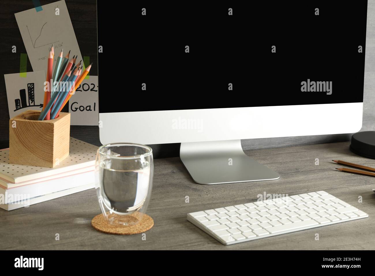 Concept of workplace with modern desktop computer Stock Photo - Alamy