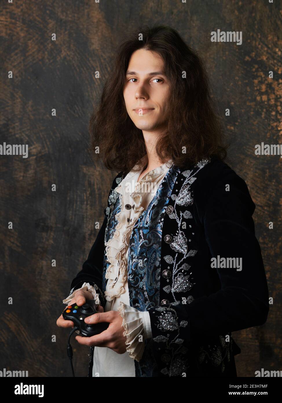 Digital Renaissance, concept. The guy is a gamer in a medieval costume ...