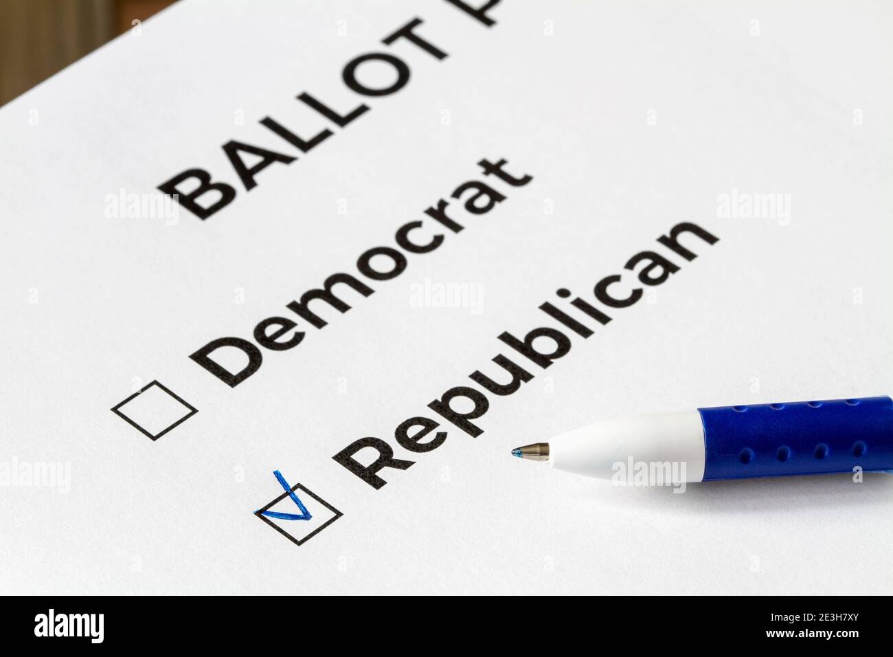Checklist concept. Closeup of ballot paper with words Democrat and ...