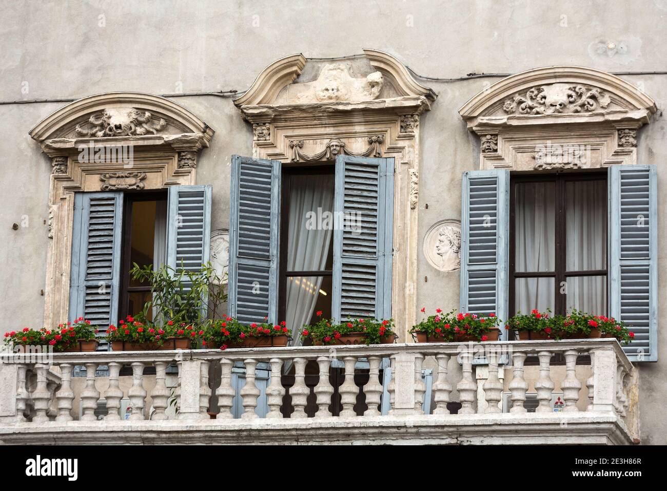 Old windows with wooden shutters and curtain in Italy Stock Photo - Alamy