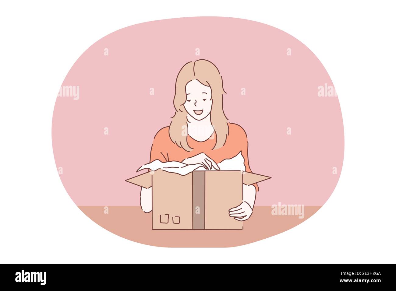 Parcel, order delivery, holiday present in box concept. Young girl teen ...
