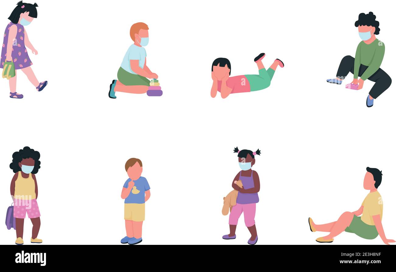 Kindergarten children flat color vector faceless characters set Stock ...
