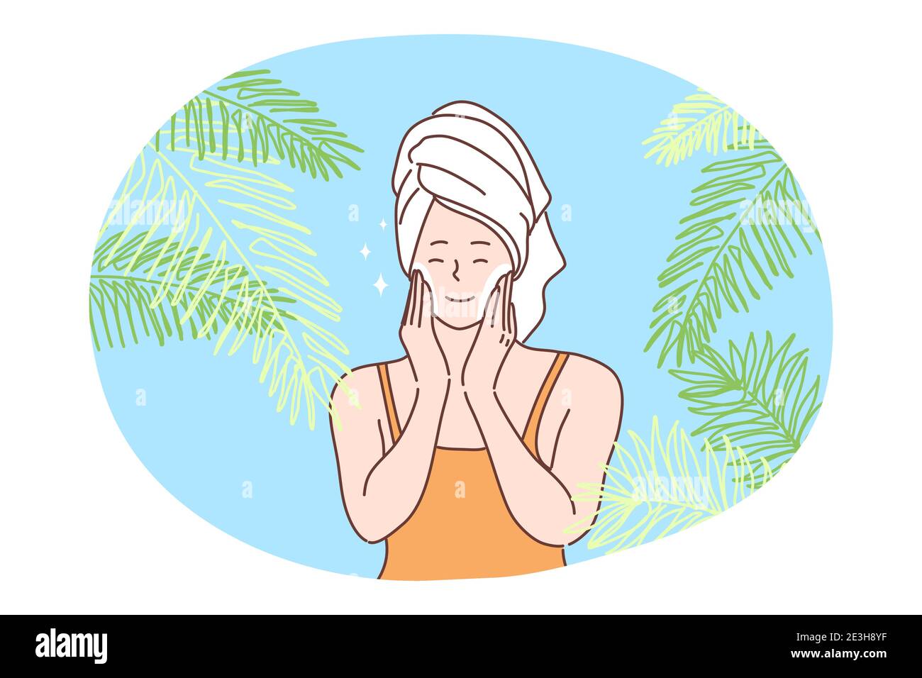 Beauty, skincare, makeup concept. Young happy smiling woman cartoon ...