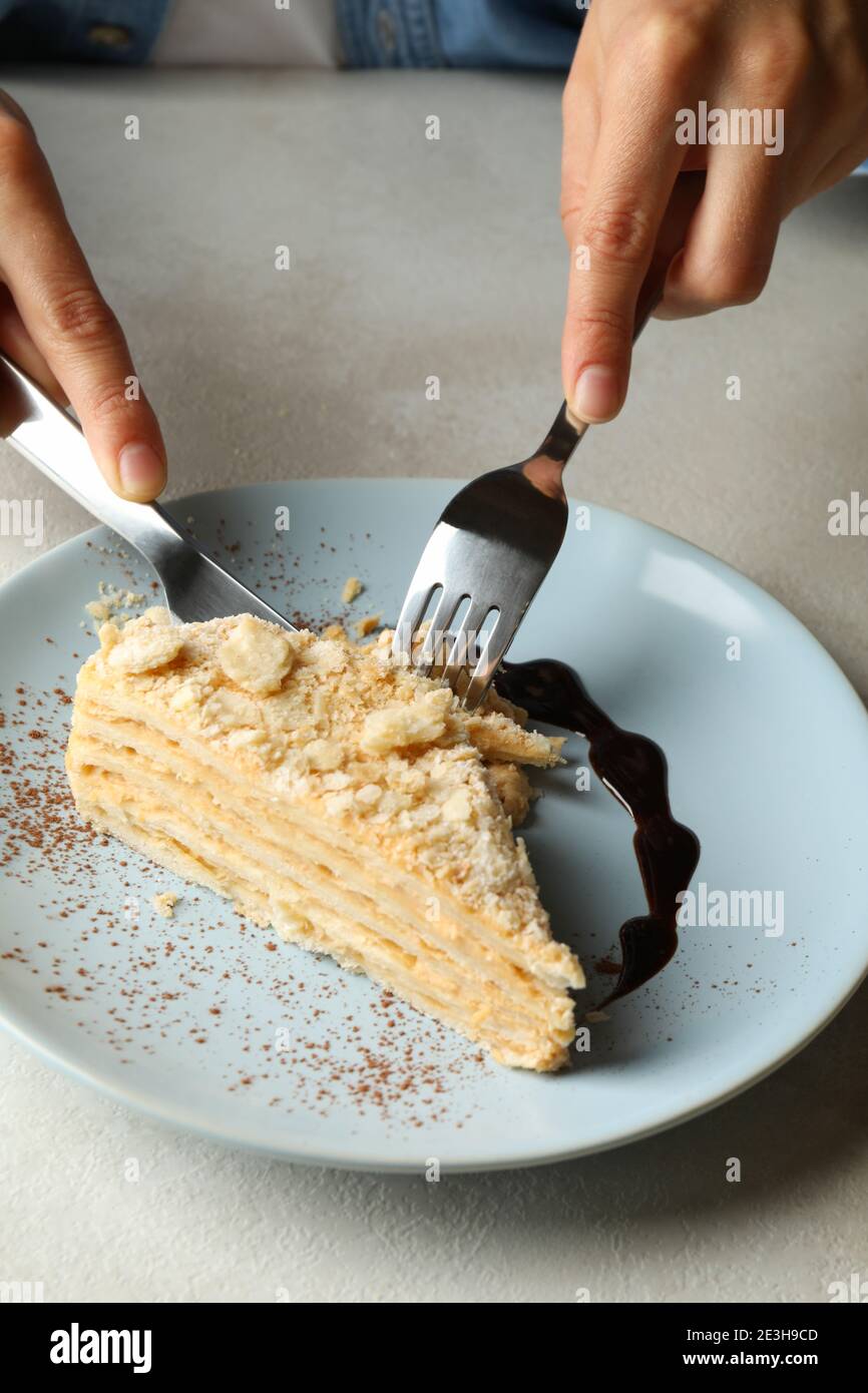 Woman eating piece cake birthday hi-res stock photography and images ...