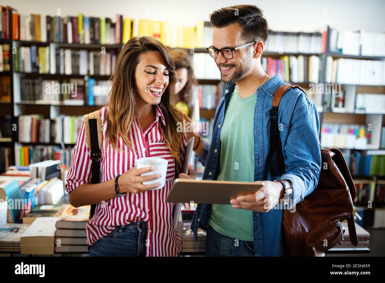 Student studying brainstorming library friends teamwork concept Stock ...