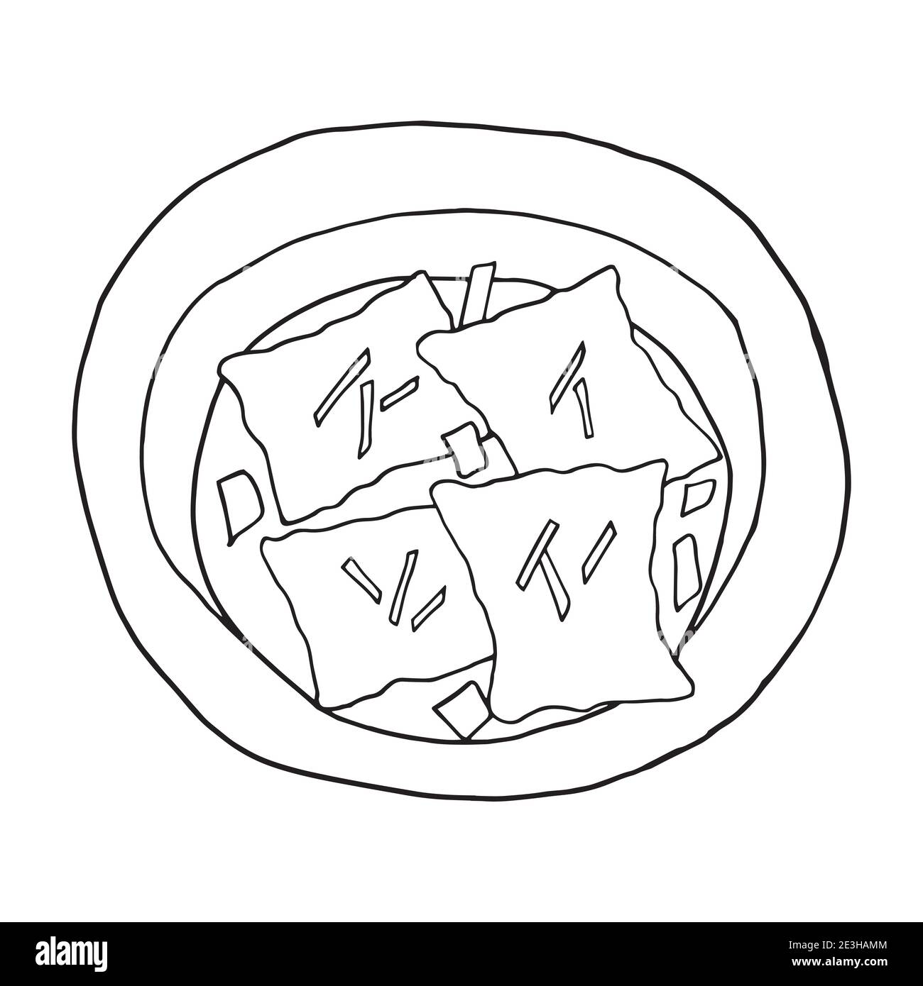 Vector hand drawn doodle maultaschen. German cuisine dish. Design ...