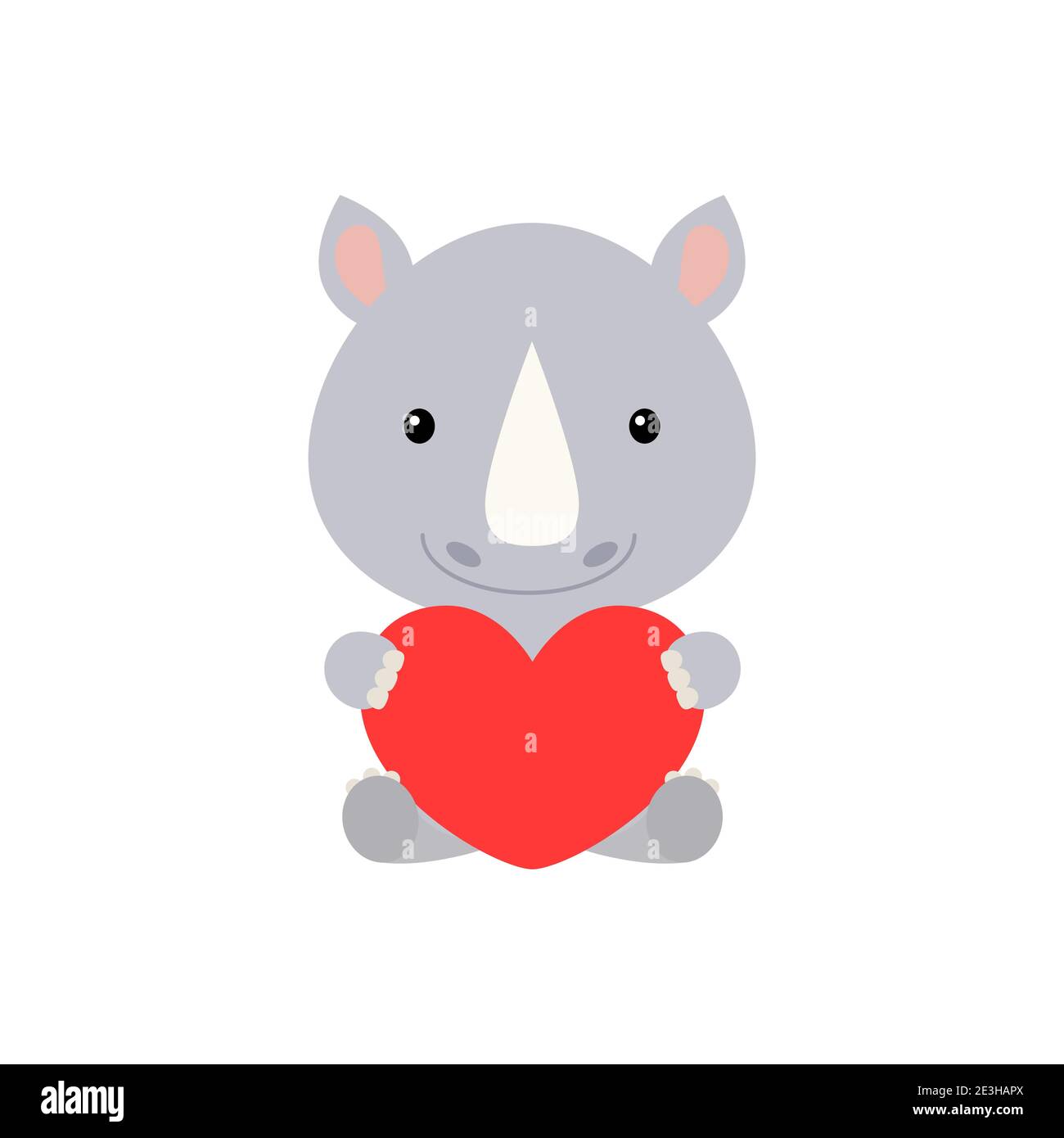 Cute funny rhino with heart on white background. Cartoon animal ...