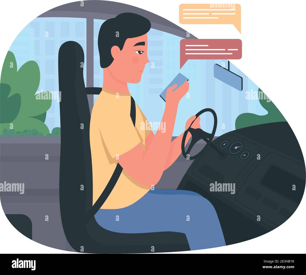 Texting while driving 2D vector web banner, poster Stock Vector Image ...