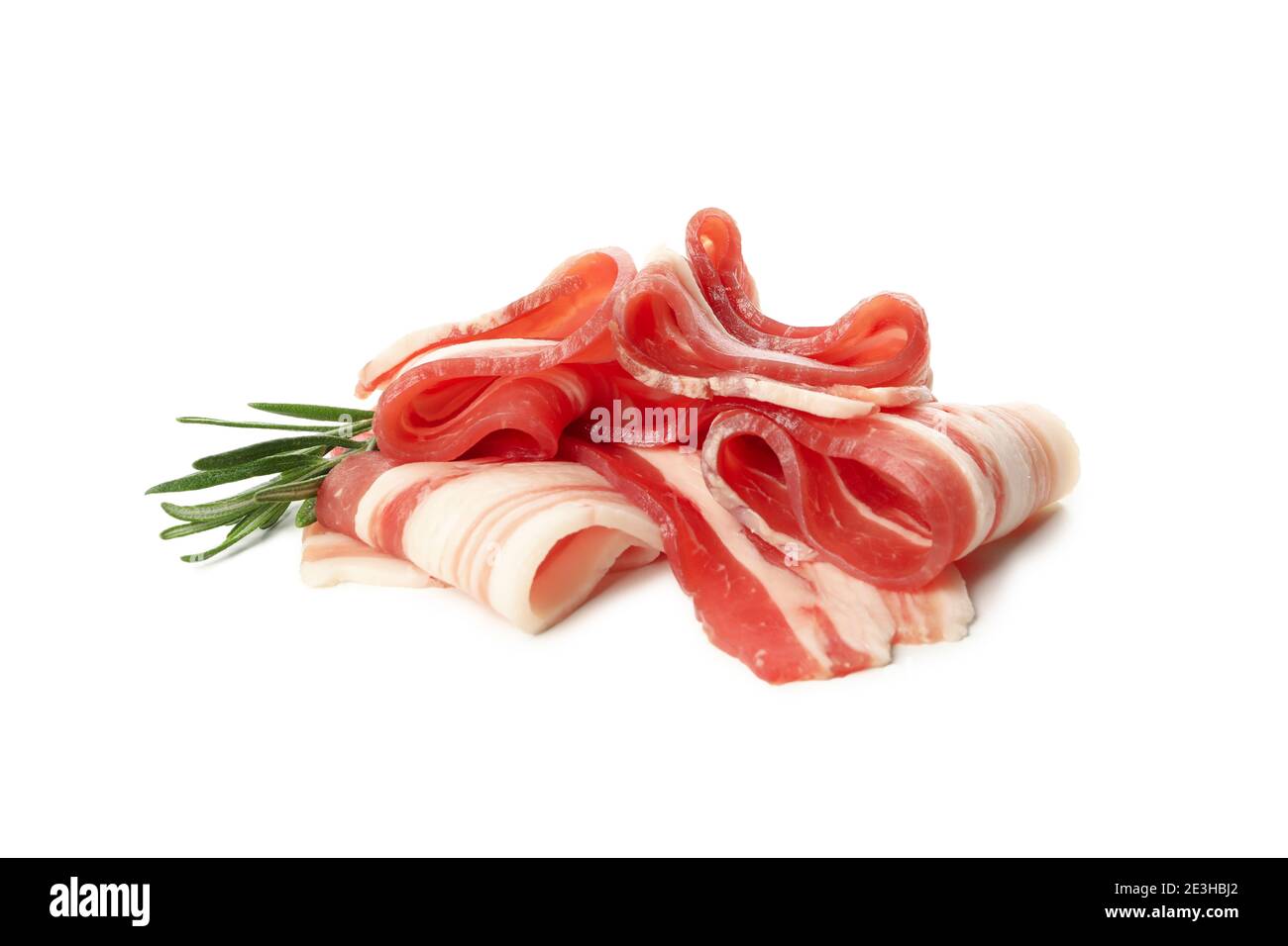 Tasty raw bacon isolated on white background Stock Photo - Alamy