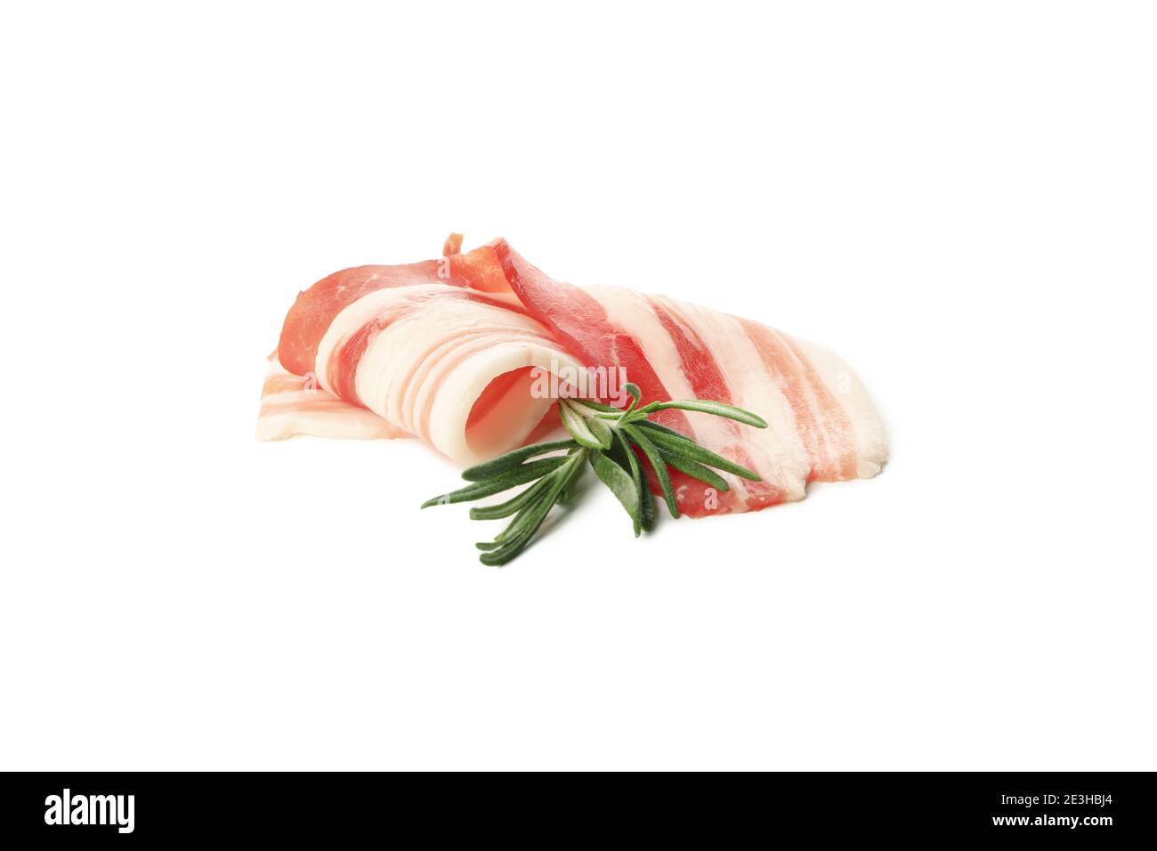 Tasty raw bacon isolated on white background Stock Photo - Alamy