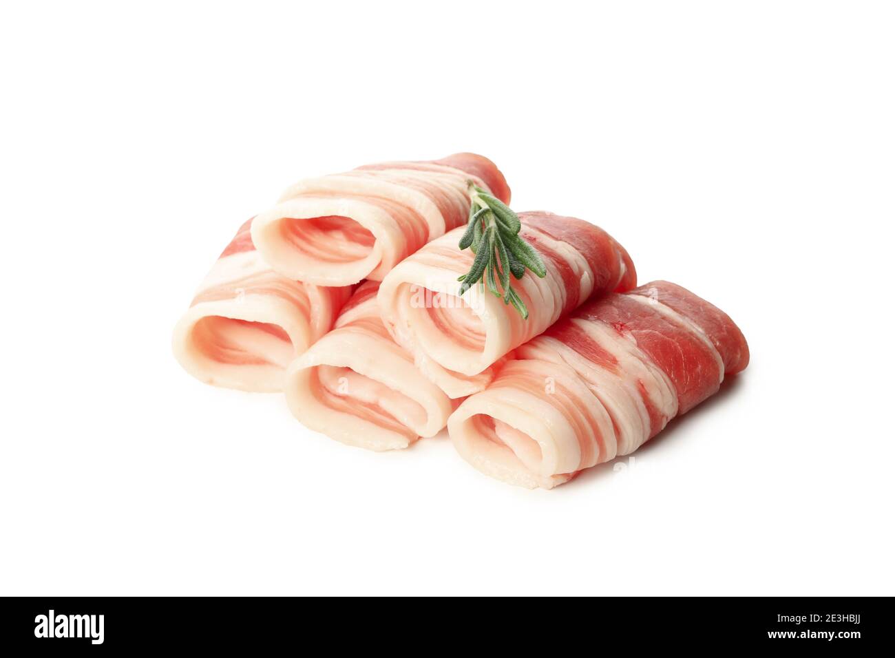 Tasty raw bacon isolated on white background Stock Photo - Alamy