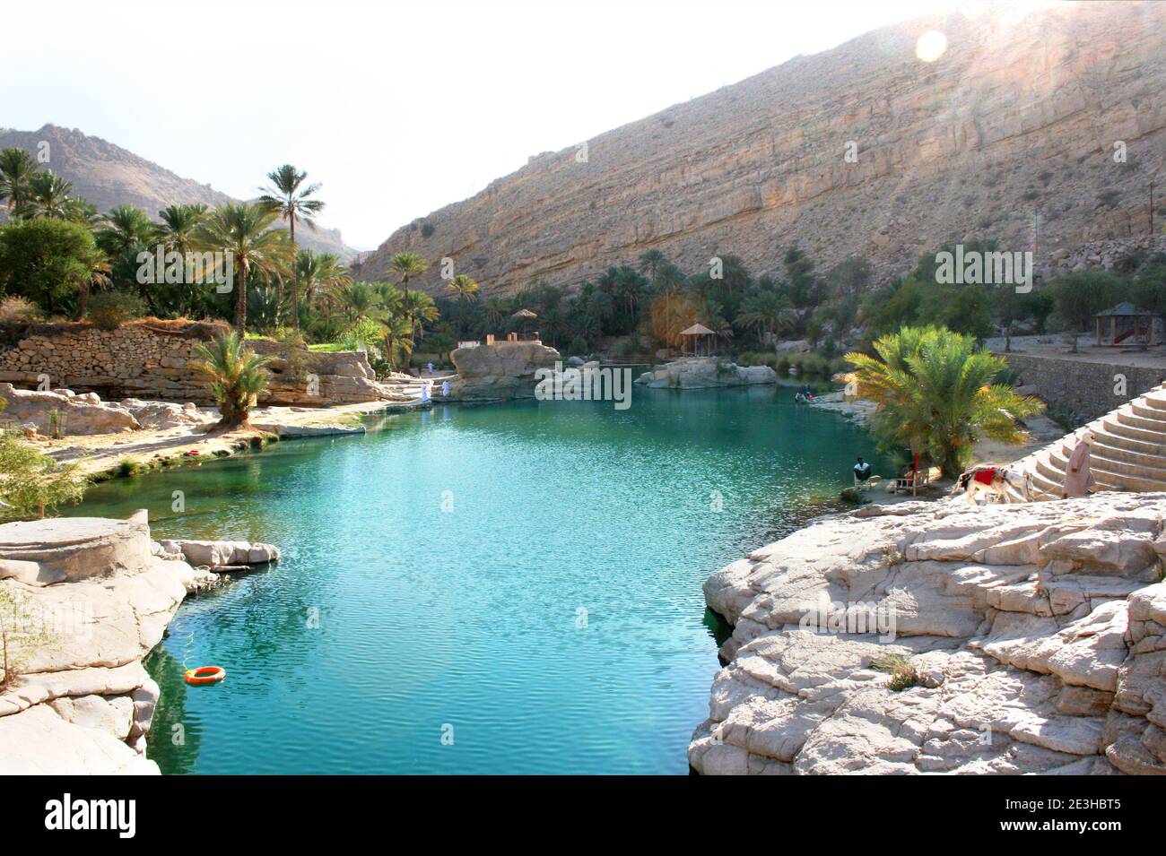 Beautiful emerald fresh water pools of the Oasis Wadi Bani Khalid in ...