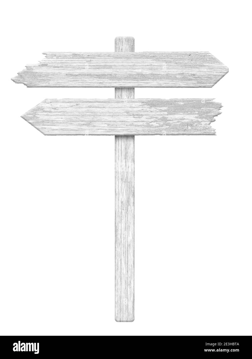 White wood arrow signpost isolated on white background. Object with ...