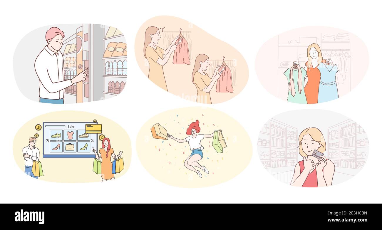 Shopping in trade center or supermarket and sales concept. Happy women ...