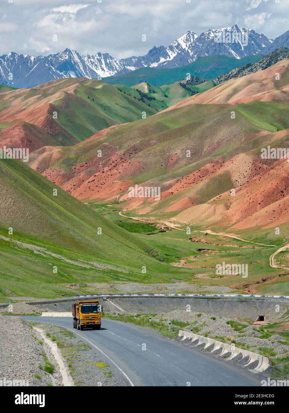 Landscape along the Pamir Highway. The mountain range Tian Shan or ...