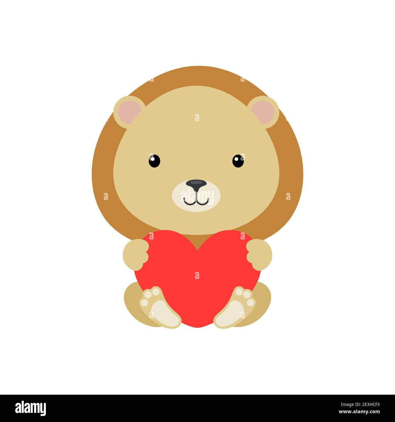 Cute funny lion with heart on white background. Cartoon animal ...
