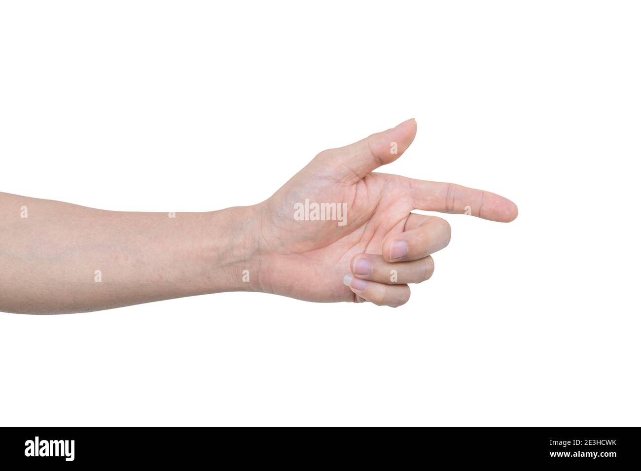 Closeup of male hand pointing, Isolated on white background with ...