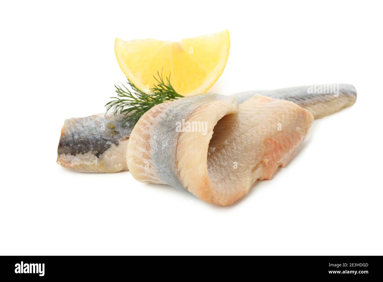Fresh herring fish slices and spices isolated on white background Stock ...
