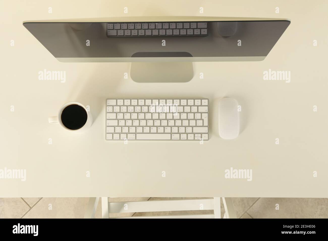 Minimalist workspace concept with desktop computer on white table Stock ...