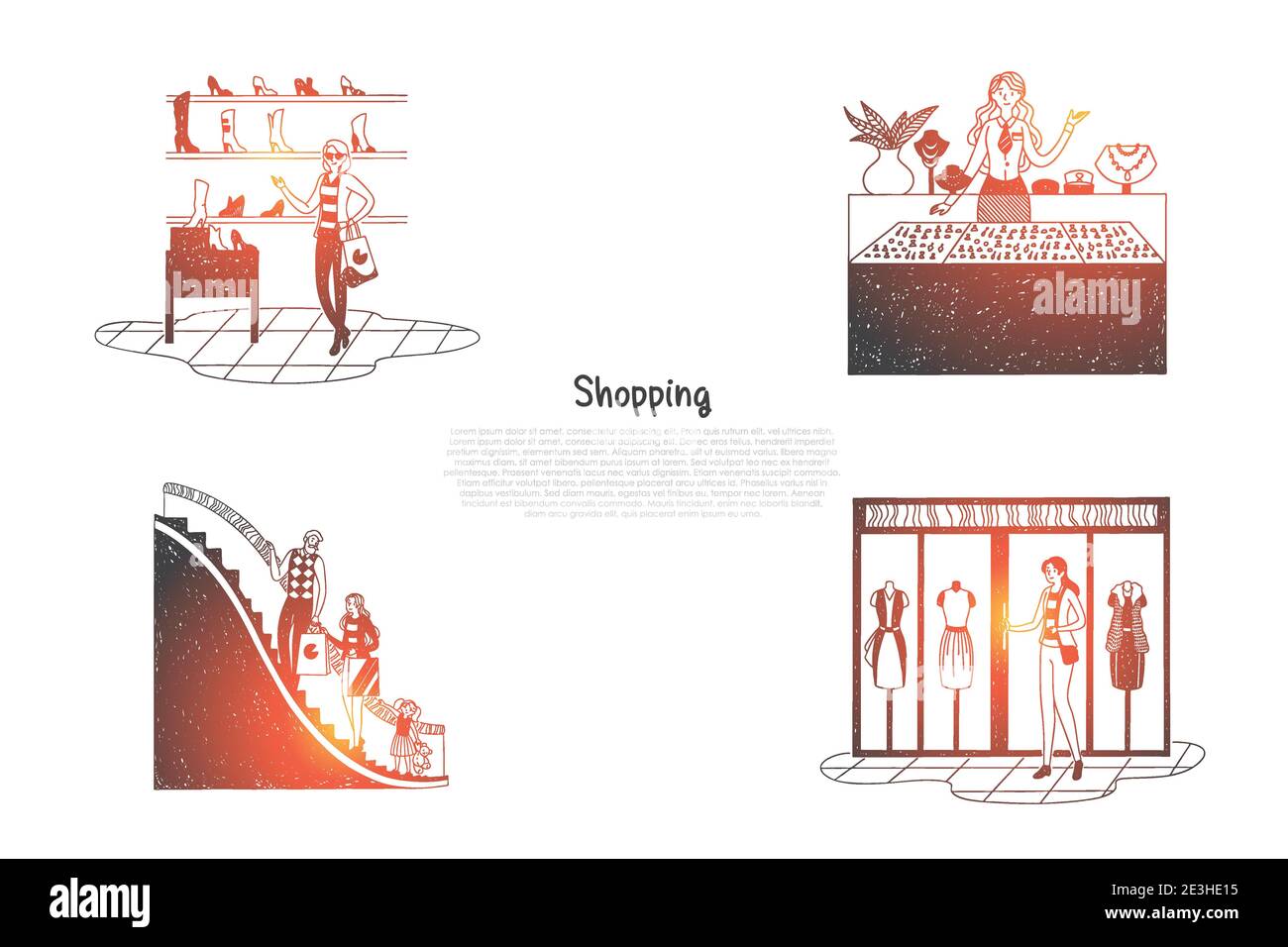 Shopping - people in trade centers looking at shop windows and making ...