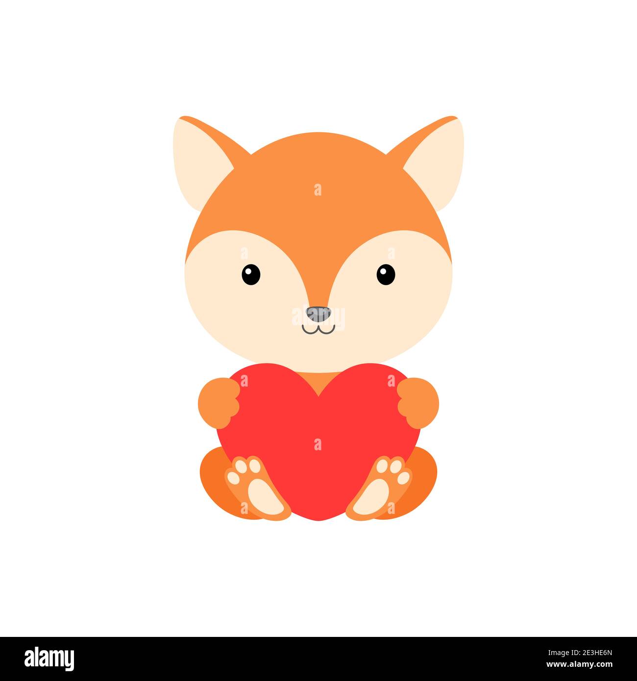 Cute funny fox with heart on white background. Cartoon animal character ...