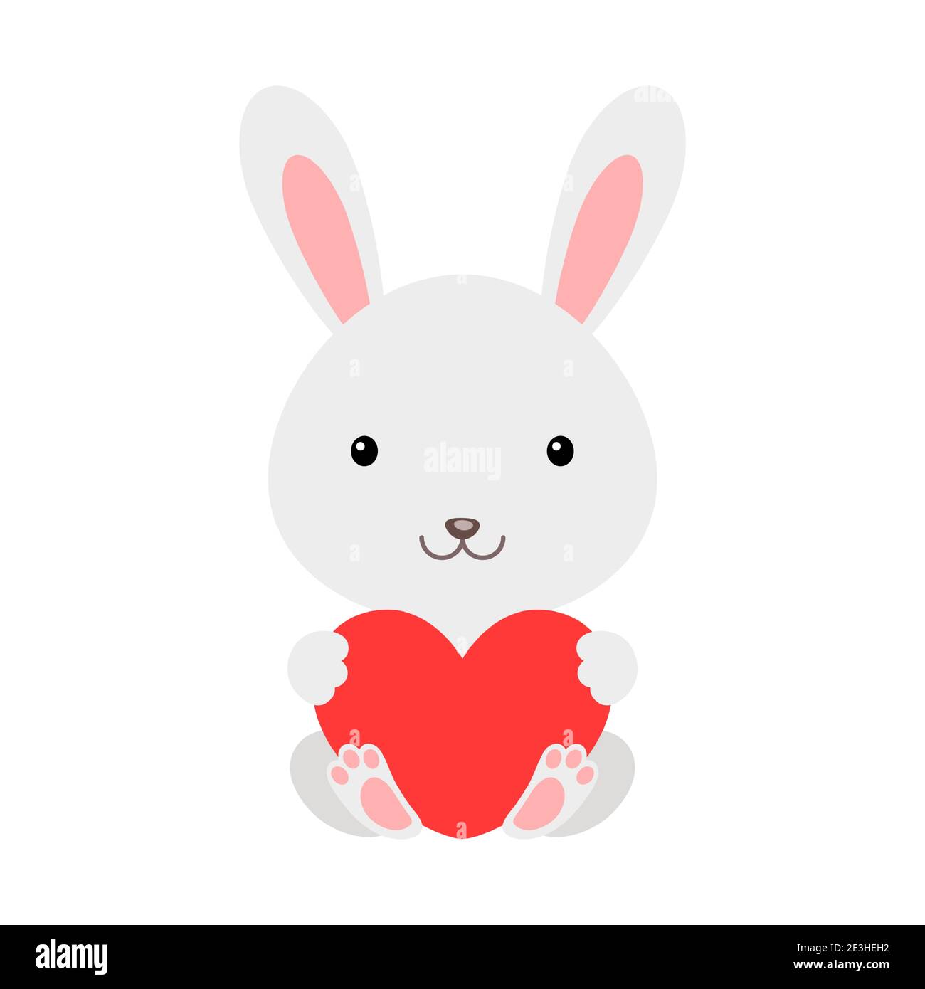 Cute funny rabbit with heart on white background. Cartoon animal ...