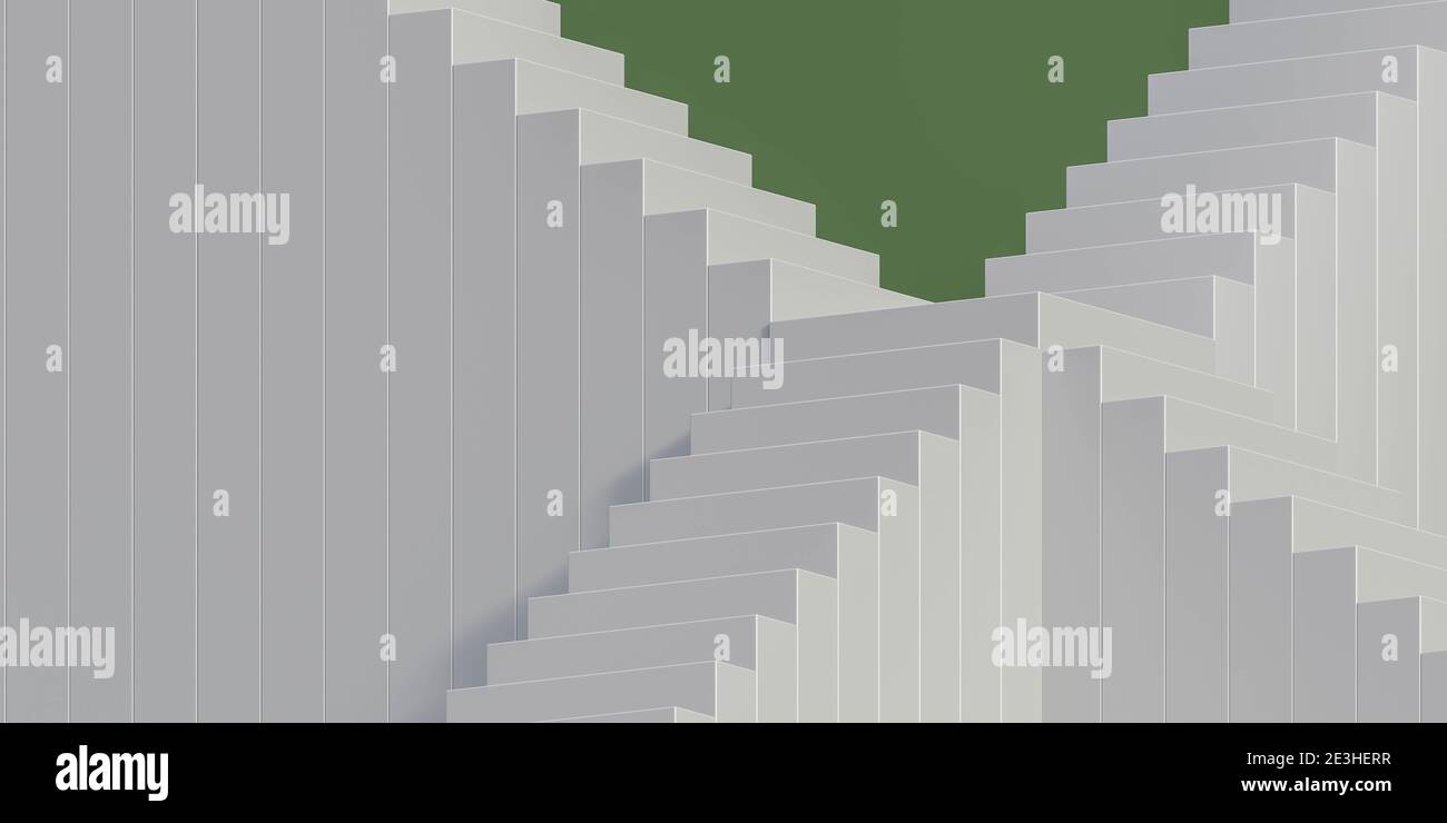 abstract stairs concept white stair case in front of green background ...