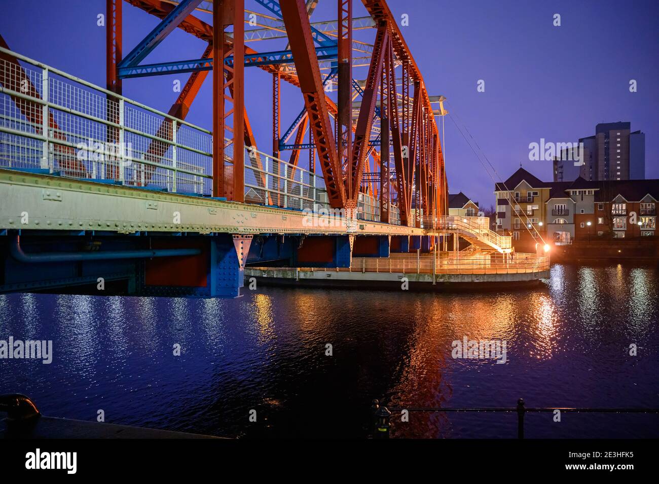 Detroit Bridge - former railway bridge, Salford Quays, Manchester Stock ...