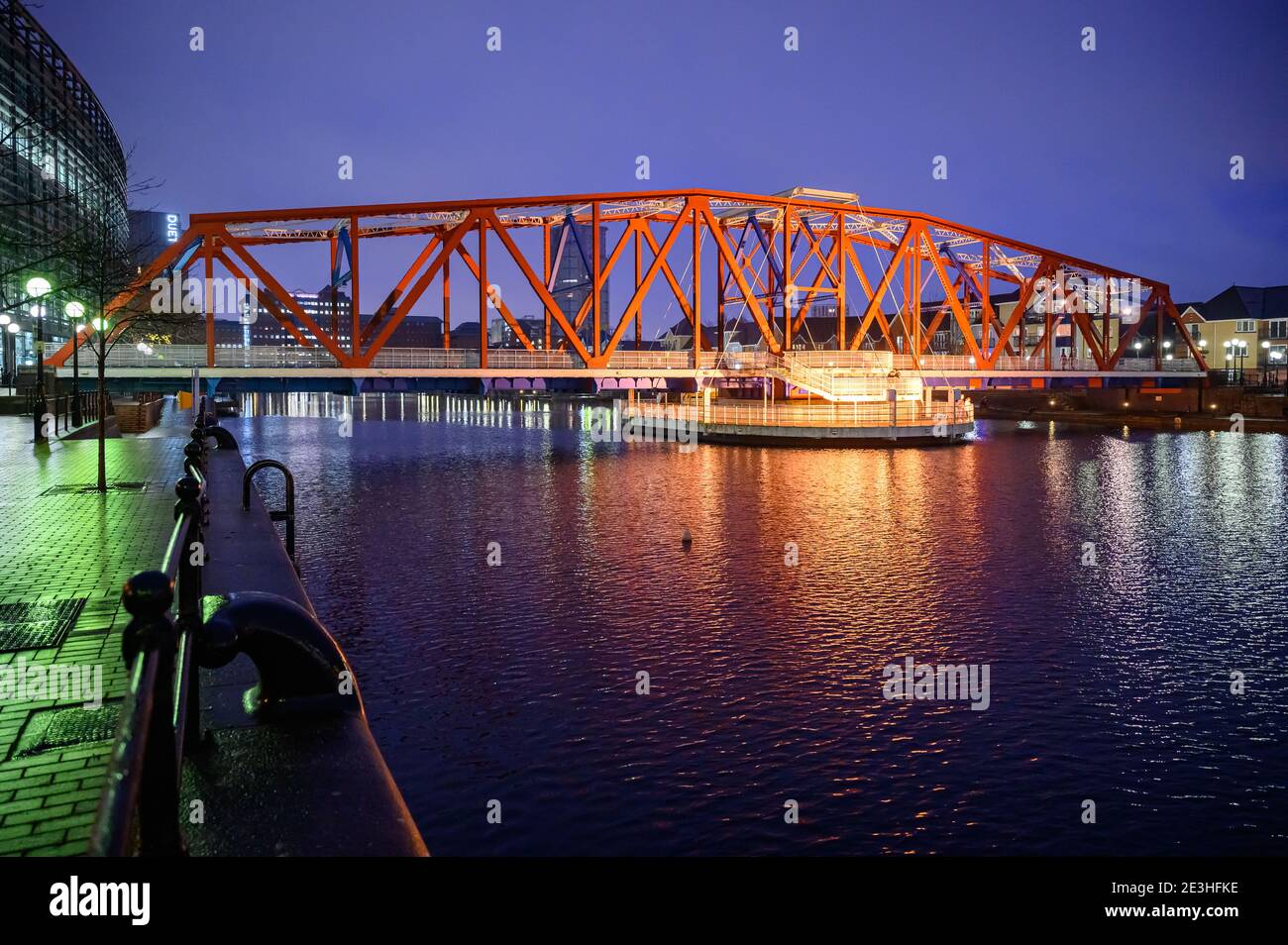 Detroit Bridge - former railway bridge, Salford Quays, Manchester Stock ...