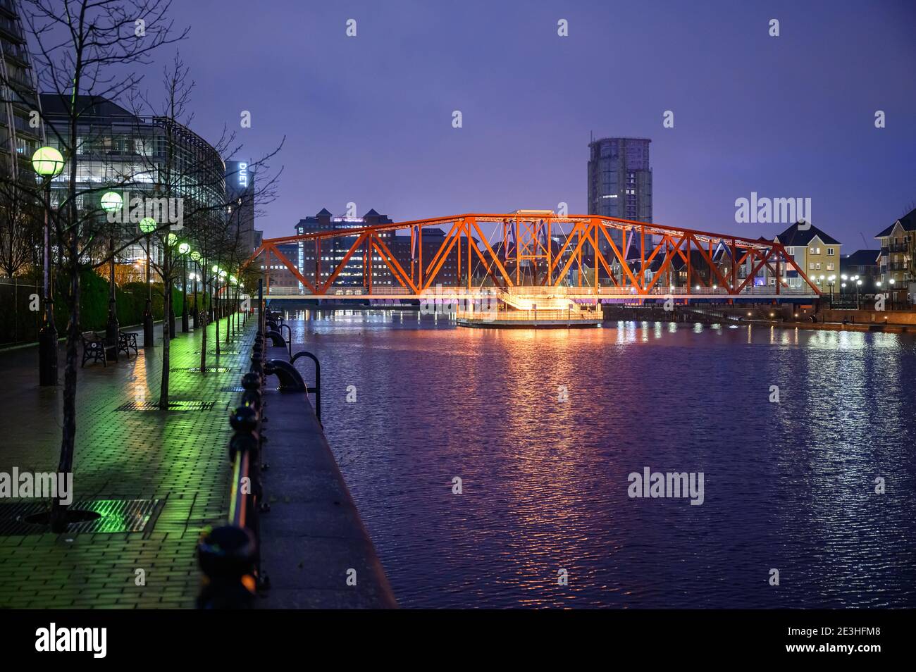 Detroit Bridge - former railway bridge, Salford Quays, Manchester Stock ...