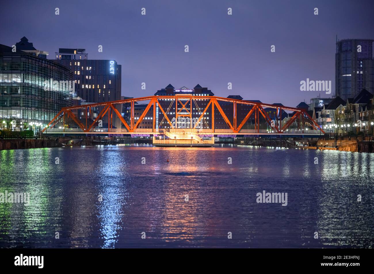 Detroit Bridge - former railway bridge, Salford Quays, Manchester Stock ...