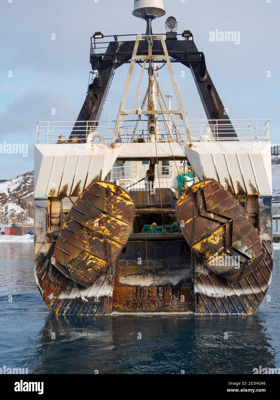 Otter boards. Trawler Lomur run by Royal Greenland. Winter in the ...