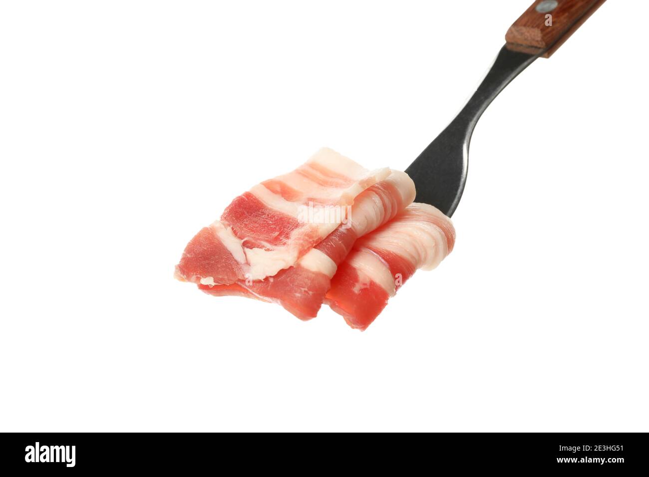 Fork with bacon isolated on white background Stock Photo - Alamy