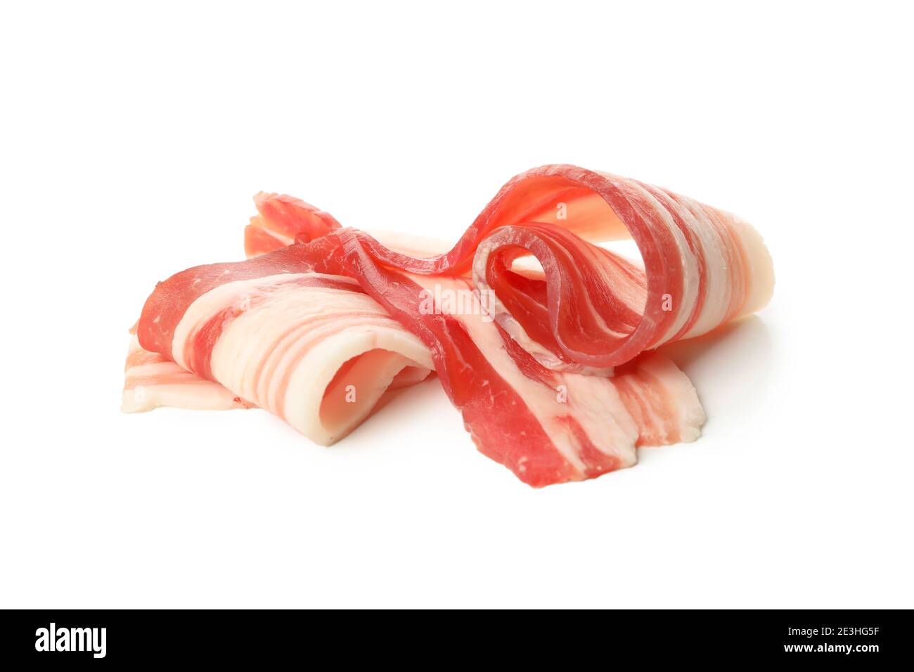 Tasty raw bacon isolated on white background Stock Photo - Alamy