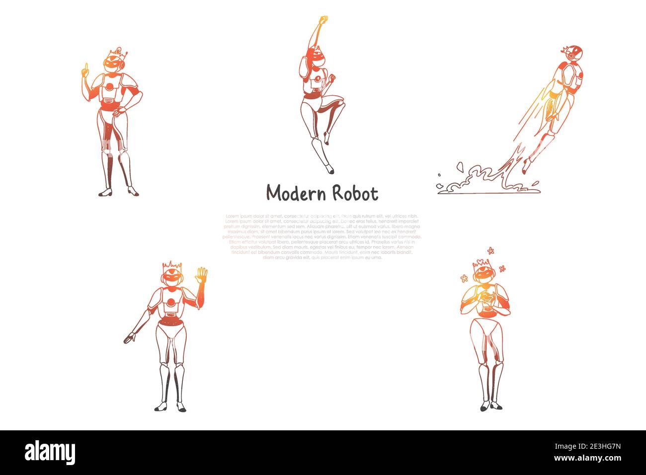 Modern robot - modern robot in different active poses vector concept ...