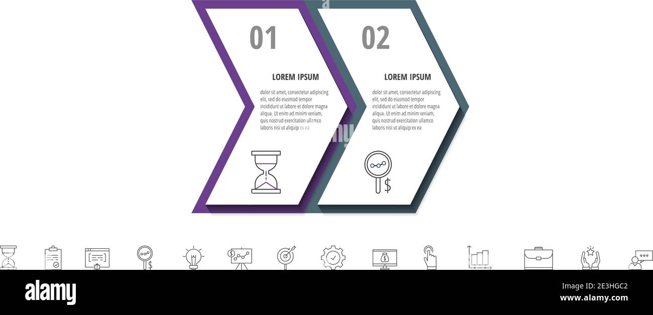 Infographics arrows with 2 steps, icons. Vector template. Can be used ...