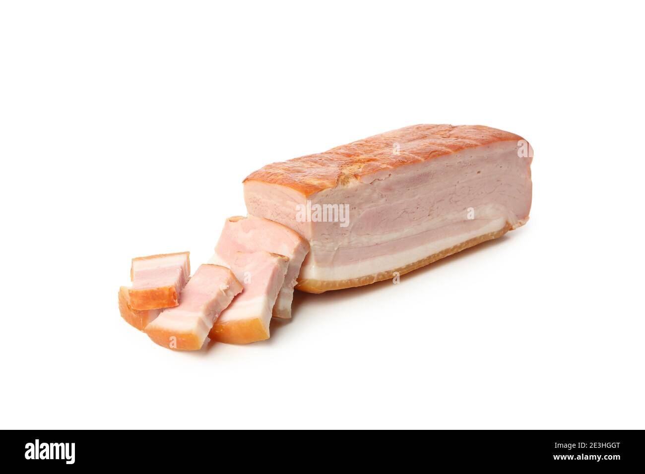 Tasty raw bacon isolated on white background Stock Photo - Alamy