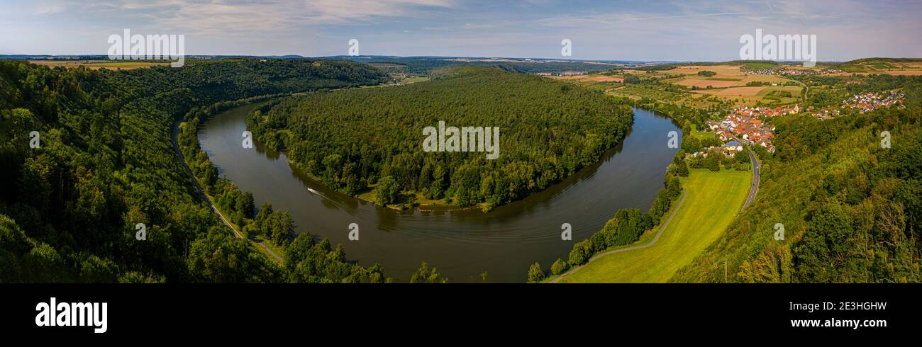 Main river loop in Germany, aerial view. Summer landscape with Main ...