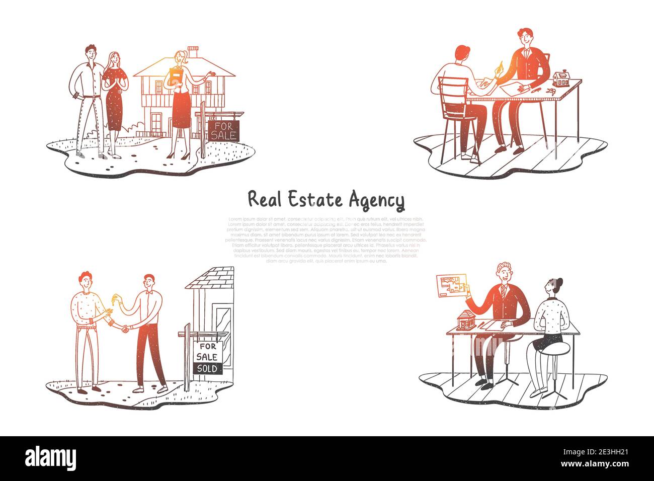 Real estate agency - people choosing apartments in agency and getting ...