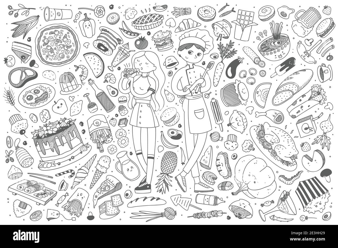 Hand drawn food set doodle vector illustration background Stock Vector ...