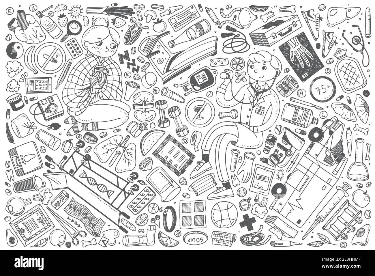 Hand drawn health set doodle vector background Stock Vector Image & Art ...
