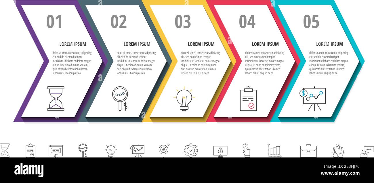 Infographics arrows with five steps, icons. Vector template. Can be ...