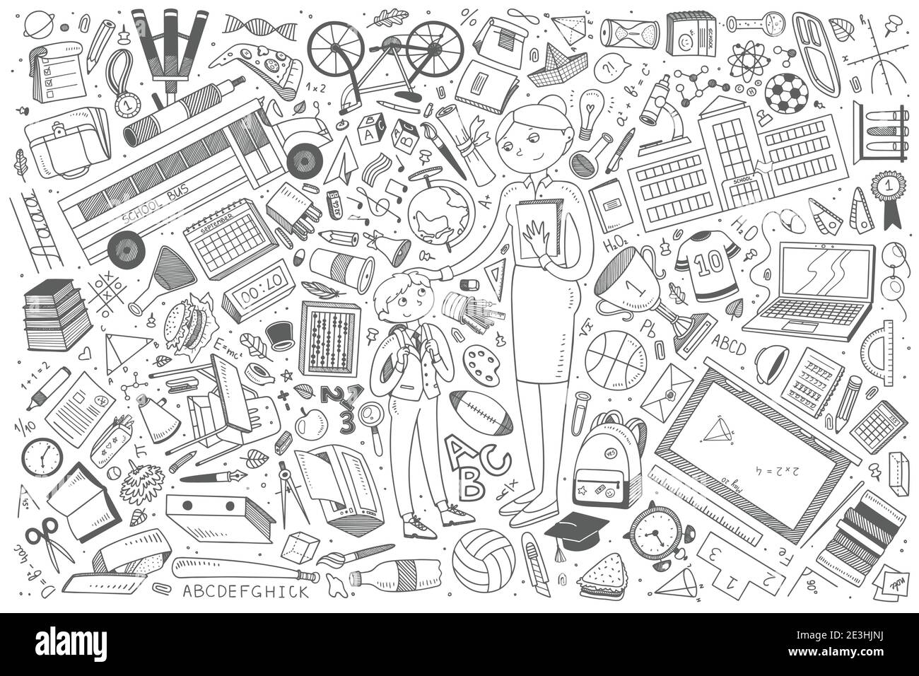 Hand drawn back to school set doodle vector illustration background ...