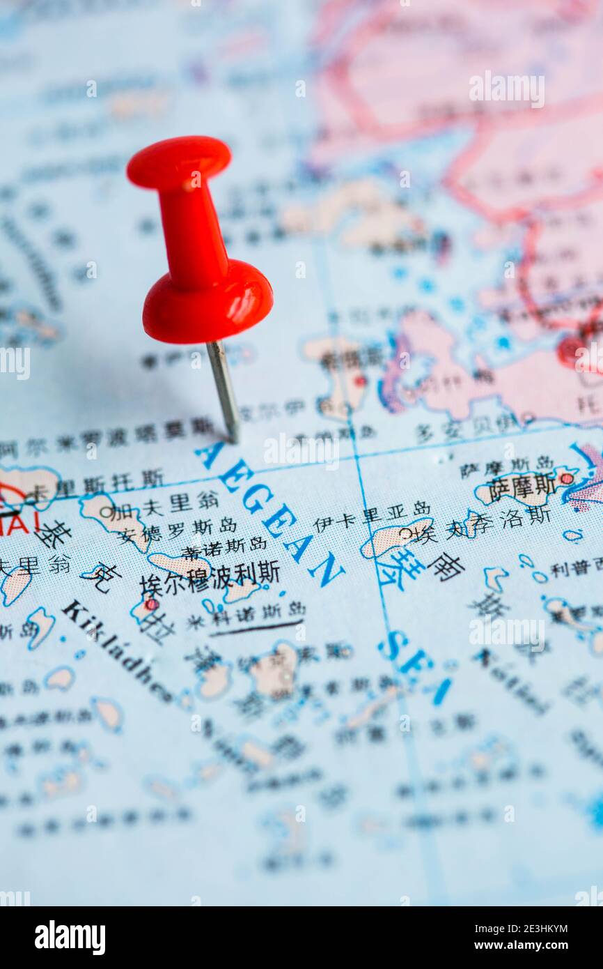 Pushpin stuck in the map high quality photo Stock Photo - Alamy