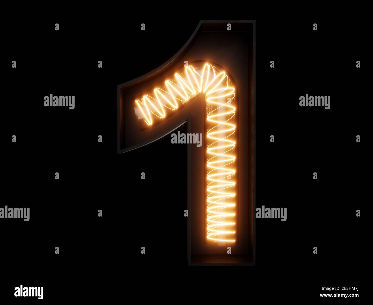 Light bulb spiral glowing digit alphabet character 1 one font. Front ...