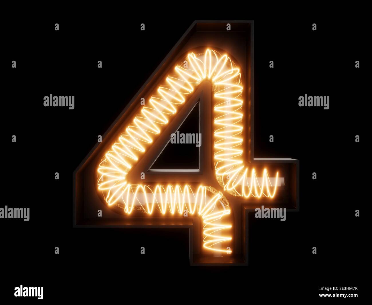 Light bulb spiral glowing digit alphabet character 4 four font. Front ...