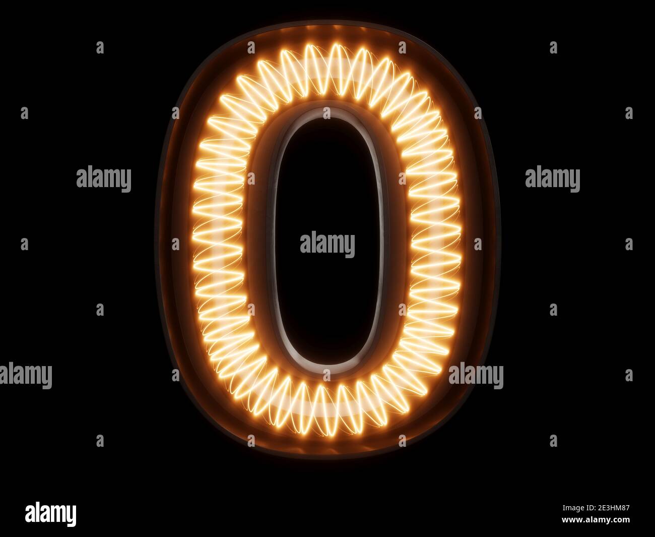 Light bulb spiral glowing digit alphabet character 0 zero null font ...