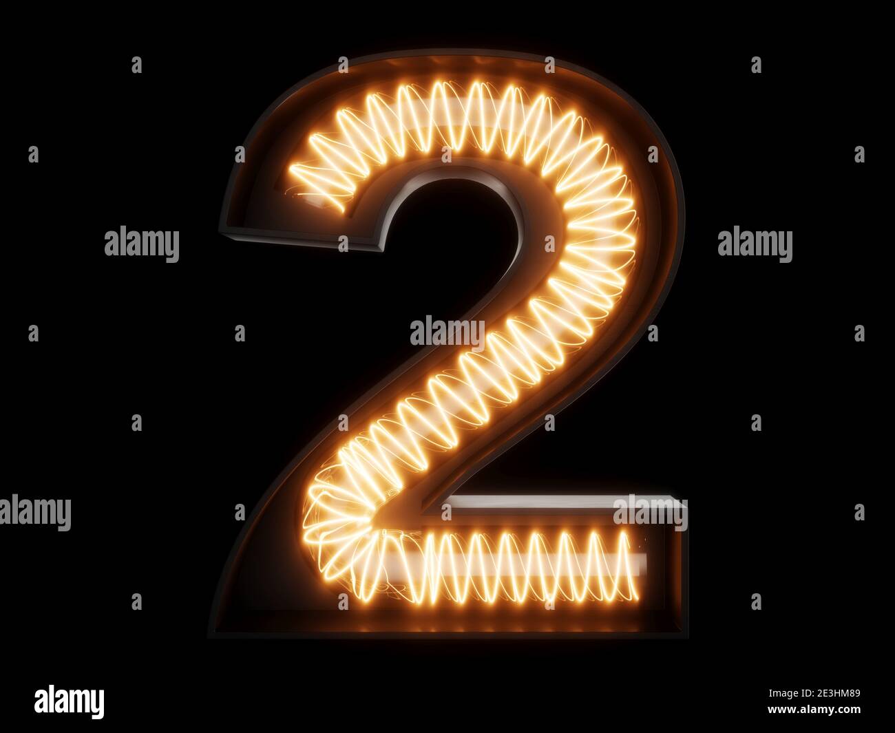 Light bulb spiral glowing digit alphabet character 2 two font. Front ...