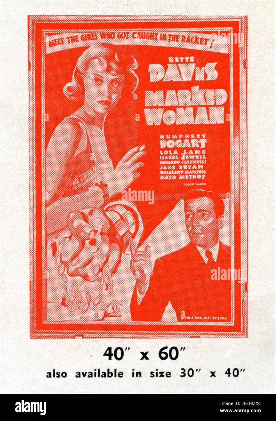 BETTE DAVIS and HUMPHREY BOGART in MARKED WOMAN 1937 director LLOYD BACON original screenplay ...